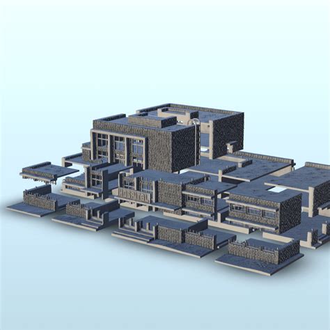 Файл Stl Большая каменная больница с лестницами и окнами 5 Пламя войны Bolt Action СССР Ww2