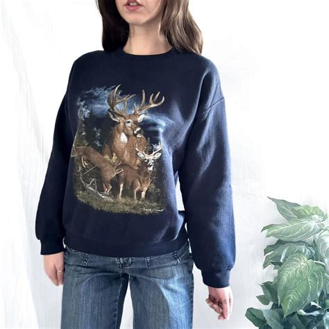 Vintage Nature Deer Graphic Crewneck Sweatshirt Depop