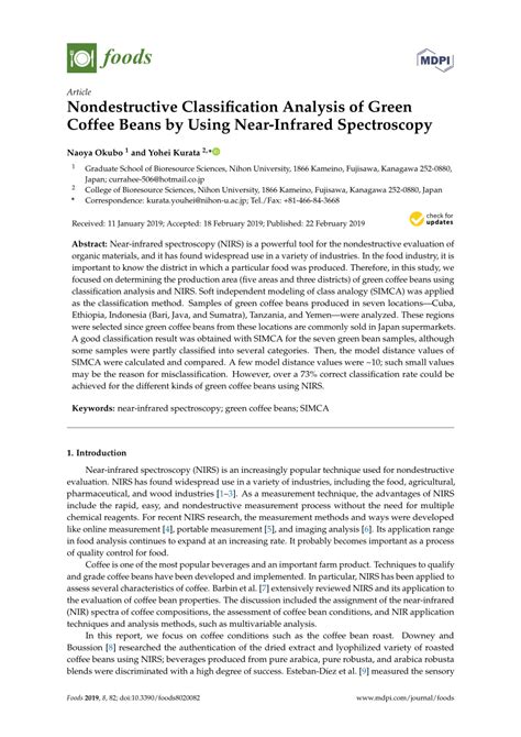 Pdf Nondestructive Classification Analysis Of Green Coffee Beans By Using Near Infrared