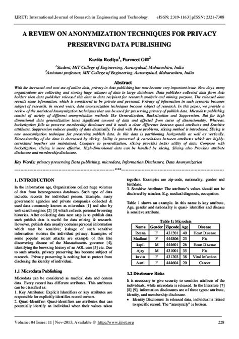 Pdf A Review On Anonymization Techniques For Privacy Preserving Data Publishing