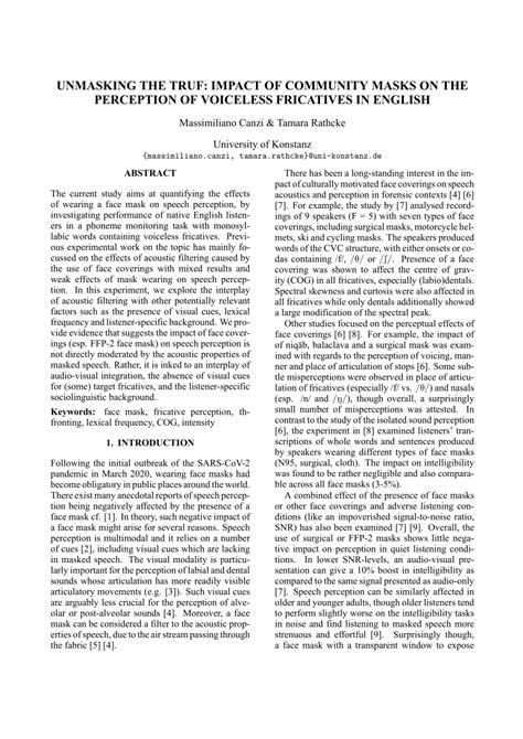 Pdf Unmasking The Truf Impact Of Community Masks On The Perception