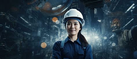 Asian Woman Engineer With Work Tools And Text Supporting Women In