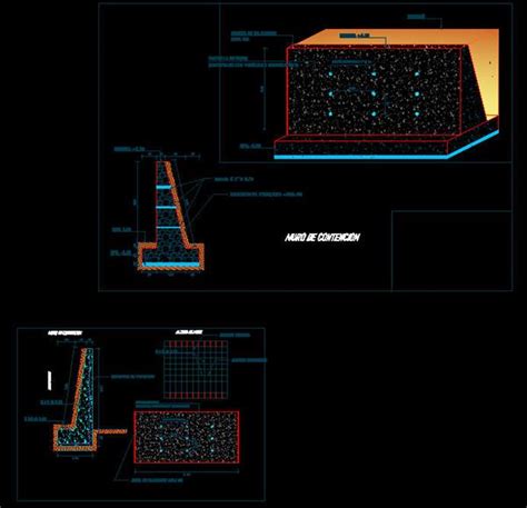 نقشه های طراحی فنی وپروژه های فاز 2 دتایل اتوکد و جزئیات دیوار حائل بتنی Dwg