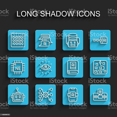 Set Line Artificial Intelligence Robot Neural Network Binary Code Ai And Icon Vector Stock