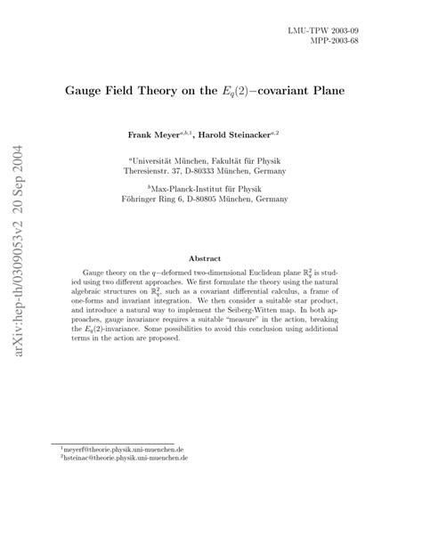 Pdf Gauge Field Theory On The Eq 2 Covariant Plane