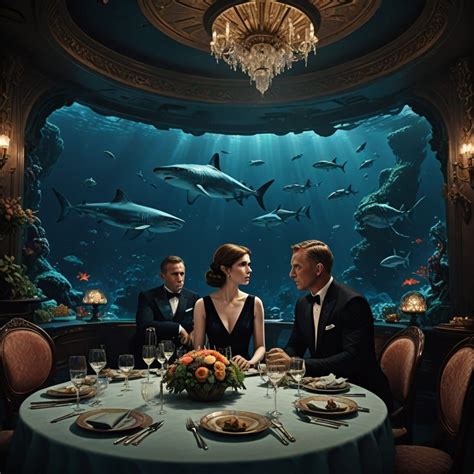 Elegant Bond Era Dinner Party Scene In Underwater Ai Art