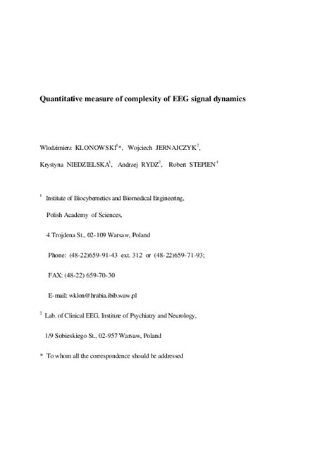 Pdf Quantitative Measure Of Complexity Of Eeg Signal Dynamics