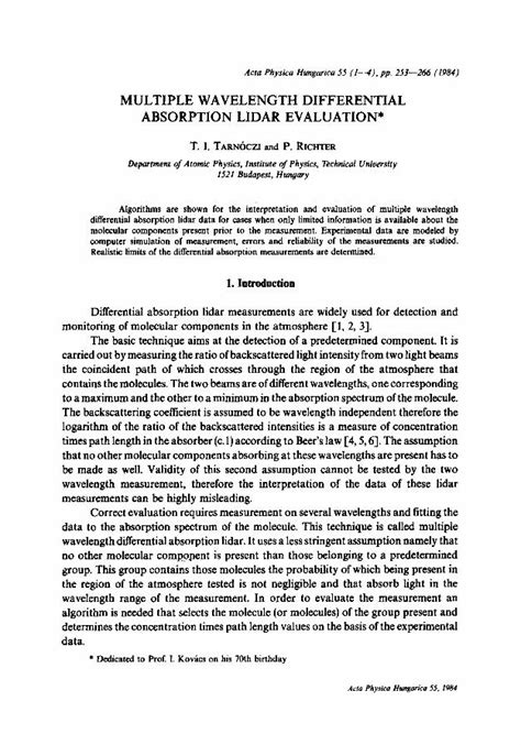 Pdf Multiple Wavelength Differential Absorption Lidar Evaluation Dokumentips