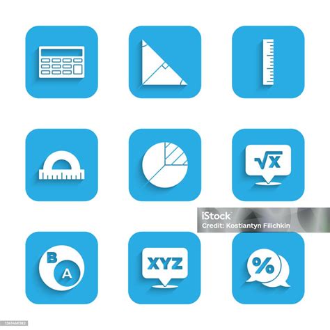 세트 원형 차트 인포그래픽 Xyz 좌표 시스템 할인 퍼센트 태그 X 글리프 서브셋 수학 하위 집합 B 도래기 눈금자 및 계산기 아이콘의 사각형 루트 벡터 0명에 대한 스톡