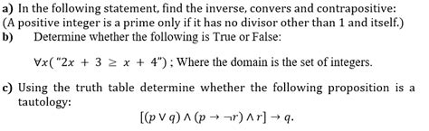 Solved A In The Following Statement Find The Inverse Chegg