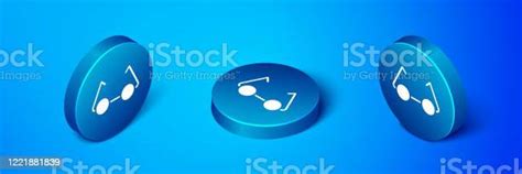 파란색 배경에 격리된 등각투영 안경 아이콘입니다 안경 프레임 기호입니다 파란색 원 버튼입니다 벡터 일러스트레이션 3차원 형태에 대한 스톡 벡터 아트 및 기타 이미지 Istock