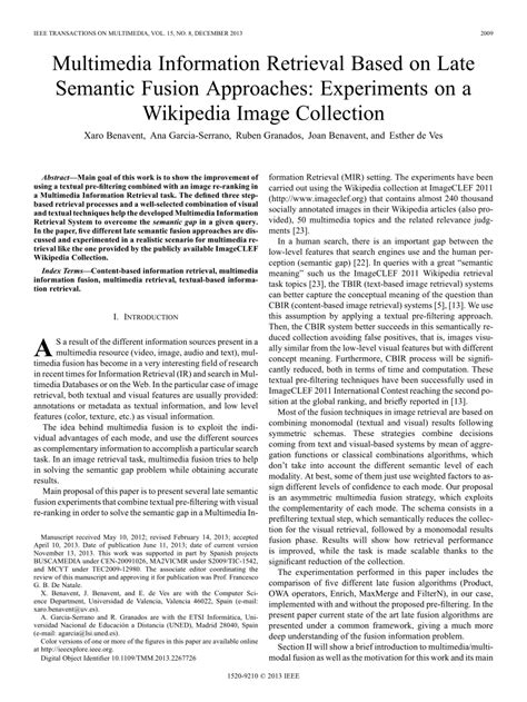 PDF Multimedia Information Retrieval Based On Late Semantic Fusion Approaches Experiments On