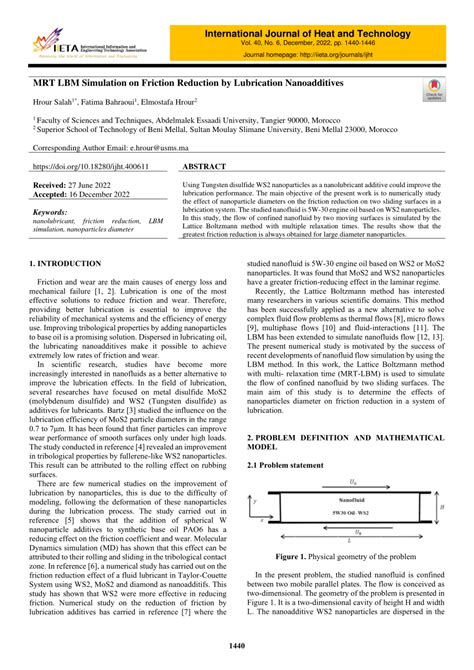 Pdf Mrt Lbm Simulation On Friction Reduction By Lubrication Nanoadditives