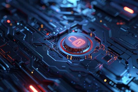 Close Up Of A Circuit Board With A Prominent Red Button Ideal For Technology And Innovation