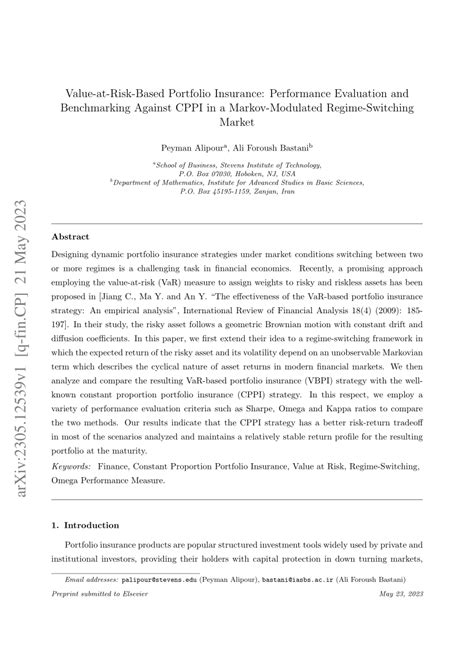 Pdf Value At Risk Based Portfolio Insurance Performance Evaluation