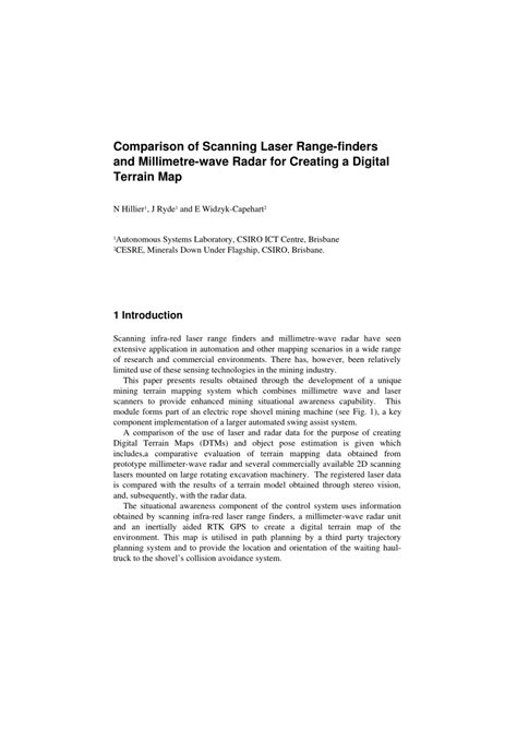 pdf comparison of scanning laser range finders and millimetre wave