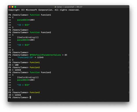 Usar los parámetros predeterminados en PowerShell Operating systems