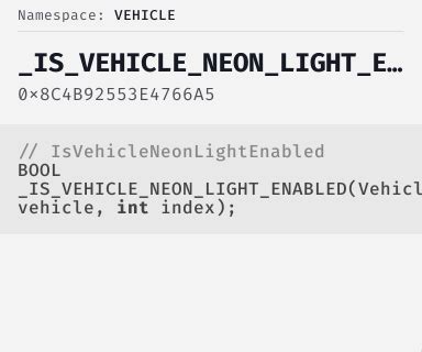 IsVehicleNeonLightEnabled FiveM Natives Cfx Re Docs