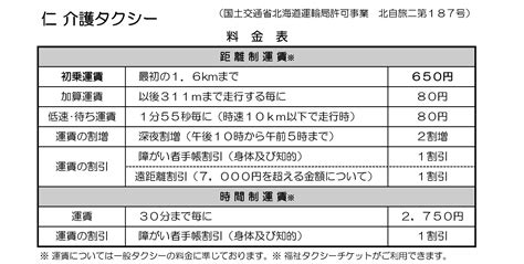 仁 介護タクシー ご利用料金案内