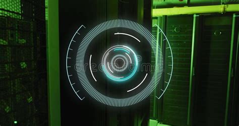 In Server Room Green Lit Environment With Futuristic Digital Interface
