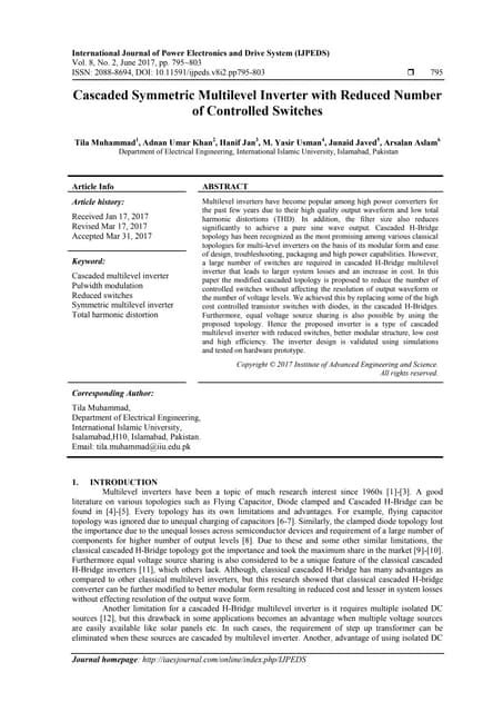 Cascaded Symmetric Multilevel Inverter With Reduced Number Of Controlled Switches Pdf Home