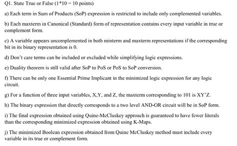 Solved Q1 State True Or False 110 10 Points A Each