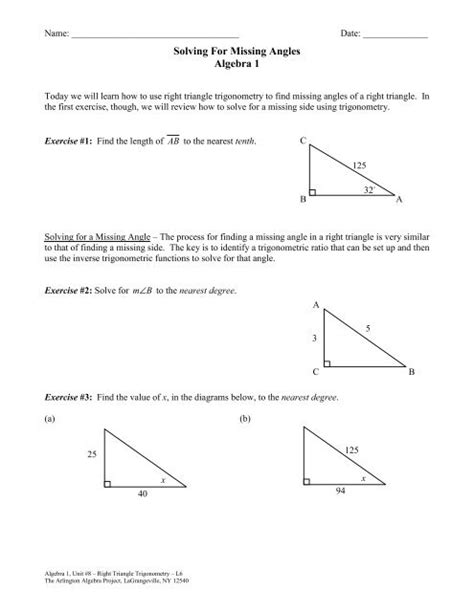 Solving For Missing Angles Algebra 1