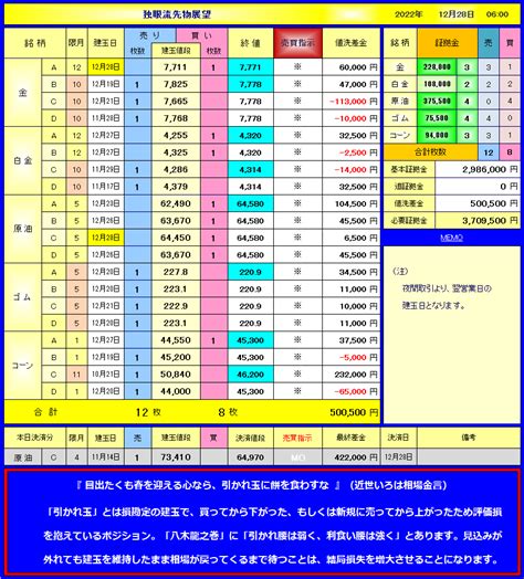 12月28日（水） 号 独眼流先物展望 本日の変動データ