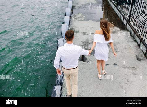 Man And Woman Posing On The Lake Stock Photo Alamy