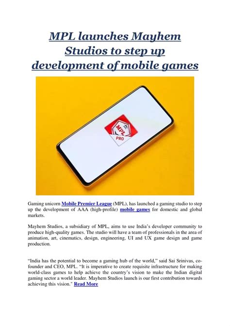 Ppt Mpl Launches Mayhem Studios To Step Up Development Of Mobile Games Powerpoint Presentation