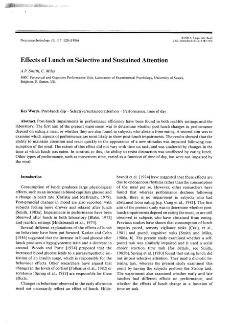 Pdf Effects Of Lunch On Selective And Sustained Attention