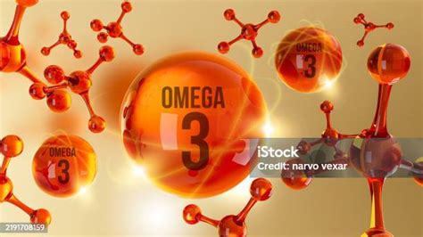 3d 렌더링 오메가3 분자 주황색 구체 분자 구조 광택 표면 과학적 일러스트레이션 생생한 주황색 및 노란색 황금색 배경 화합물 추상 의학 개념 투명 구 고해상도 디테일 0