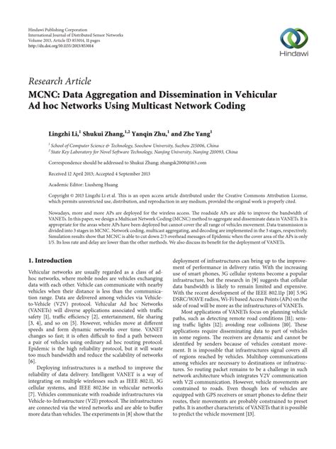 pdf mcnc data aggregation and dissemination in vehicular ad hoc