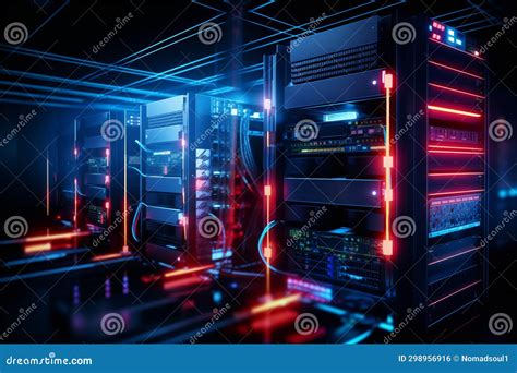High Technological Network Equipment In Futuristic Data Server Room