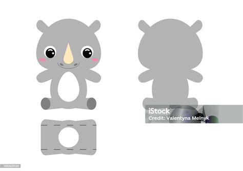 Diy 귀여운 코뿔소 초콜릿 계란 홀더 템플릿 부활절 달걀소매 종이 상자 인쇄 가능한 색상 구성표입니다 레이저 절단 벡터 템플릿