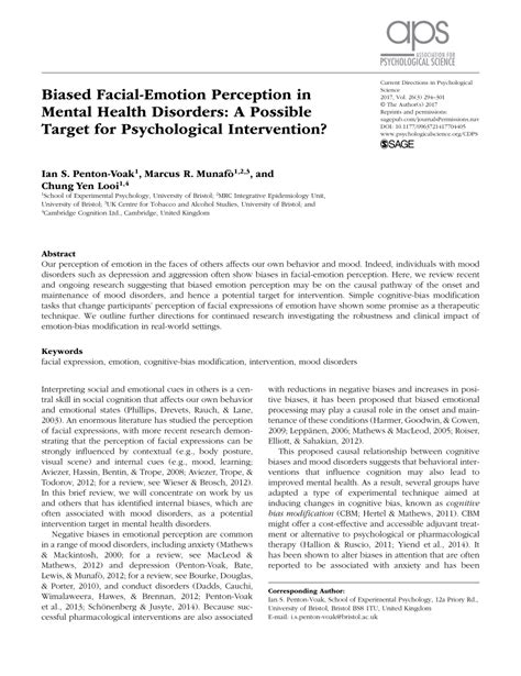 Pdf Biased Facial Emotion Perception In Mental Health Disorders A Possible Target For