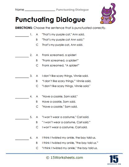 Punctuating Dialogue Worksheets 15 Worksheets Library