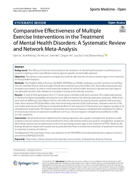 Pdf Comparative Effectiveness Of Multiple Exercise Interventions In The Treatment Of Mental