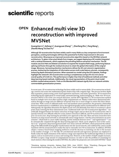 Pdf Enhanced Multi View 3d Reconstruction With Improved Mvsnet