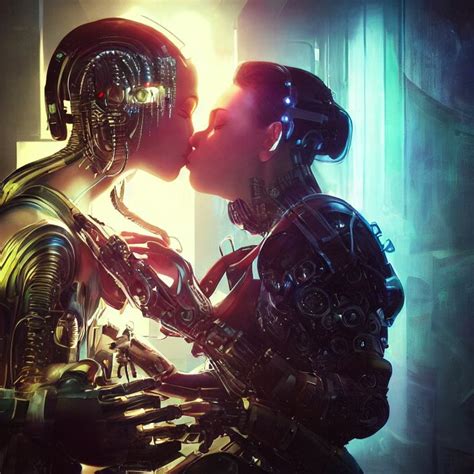 Lexica Ultra Realistic Medium Shot Of A Couple Of Cyborgs Kissing