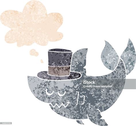 만화 상어는 그런 지 고민 복고풍 질감 스타일에 생각 거품과 모자를 쓰고 귀여운에 대한 스톡 벡터 아트 및 기타 이미지 귀여운 그런지 이미지 기법 기포 Istock