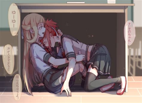 Rule 34 2girls All Fours Black Legwear Black Skirt Blonde Hair Blurry