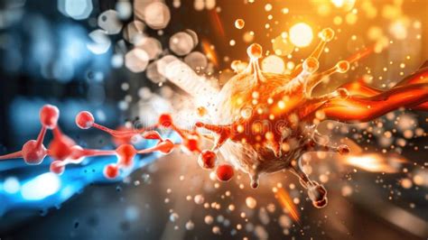 Abstract Visualization Of Virus Cell With Glowing Lights And Particles Stock Illustration