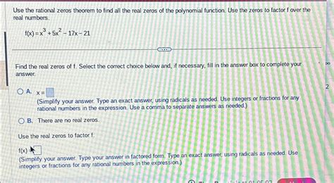 Solved Use The Rational Zeros Theorem To Find All The Real Chegg