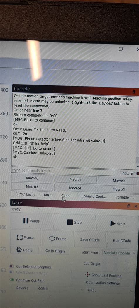 G Code Motion Target Exceeds Machine Travel Help Ortur Lasers Lightburn Software Forum