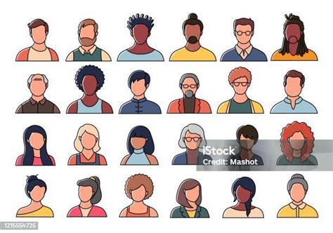 사람 아바타 평평한 스타일의 다른 민족과 나이의 사람들의 머리의 집합 다국적 소셜 네트워크 사람들은 수집에 직면 남성에 대한 스톡 벡터 아트 및 기타 이미지 Istock
