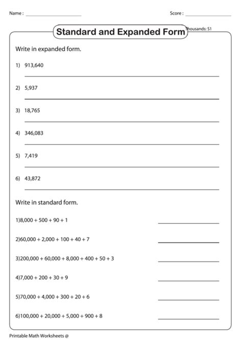 Standard And Expanded Form Math Worksheet With Answers Printable Pdf