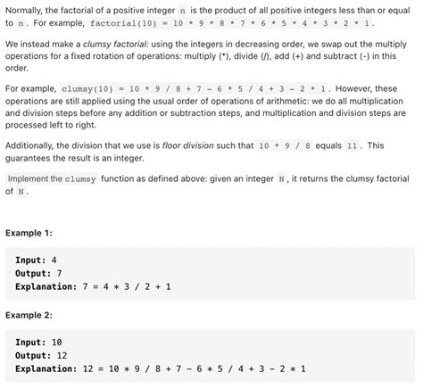 1006 Clumsy Factorial Kickstart Coding