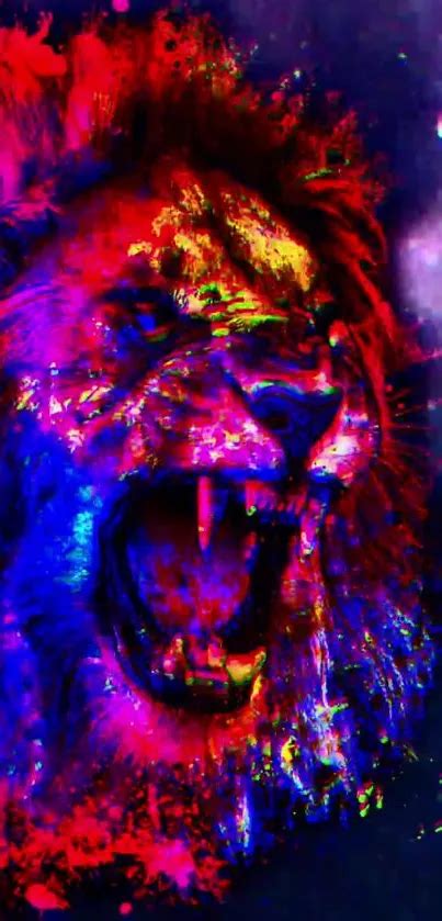 Vibrant Neon Lion Wallpaper Free Download
