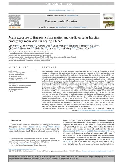 Pdf Acute Exposure To Fine Particulate Matter And Cardiovascular Hospital Emergency Room
